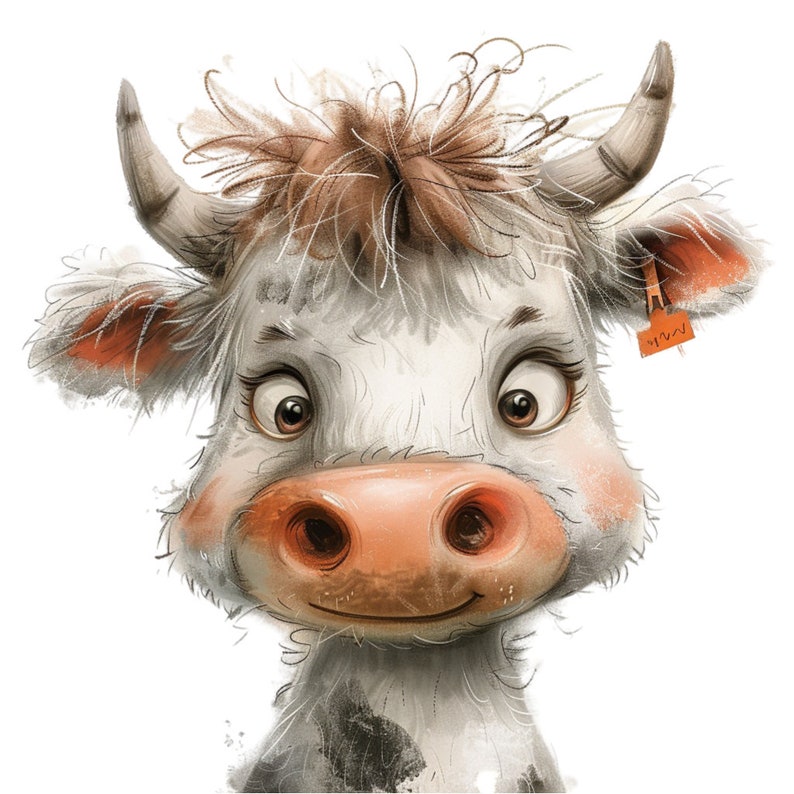16 Crazy Hair Cow Cartoon Clipart Bundle, 16 High-quality JPG, Craft ...