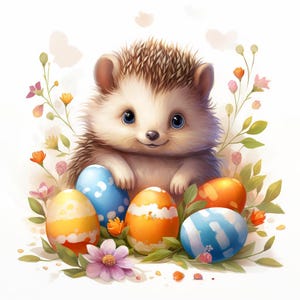 Easter Hedgehog With Easter Eggs Clipart Bundle, High-quality JPG ...