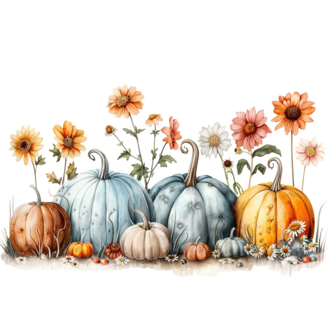 Pumpkin and Flowers in a Row Clipart Bundle, 15 High-quality JPG, Craft ...