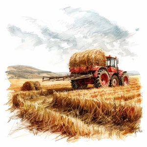 15 Baling Hay Tractor on Farm Clipart Bundle, 15 High-quality JPG ...
