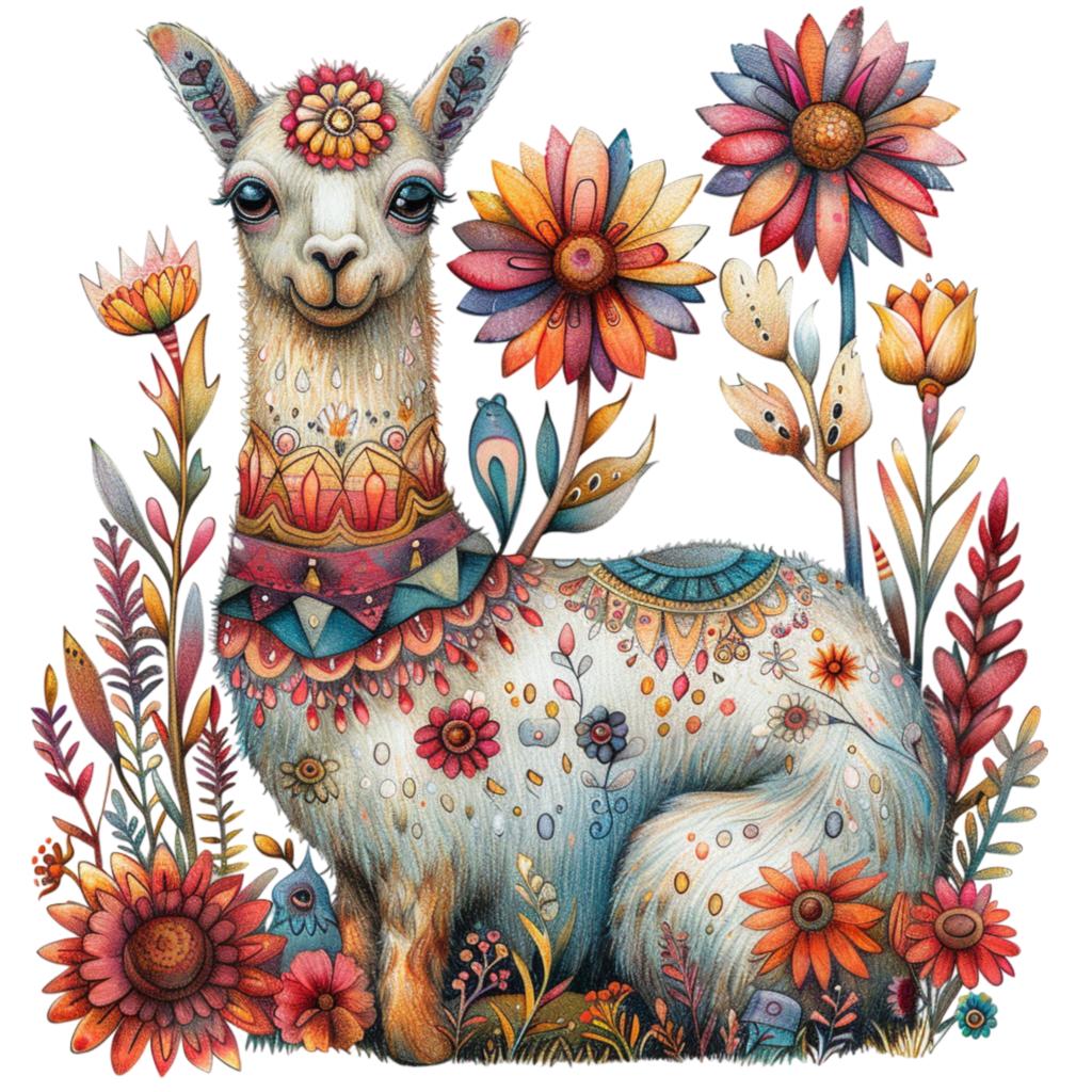 16 Llama With Folk Art Flowers Clipart Bundle, 16 High-quality JPG ...