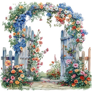 16 Floral Garden Gate Flowers Clipart Bundle, 16 High-quality JPG ...