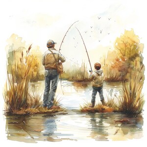 Dad and Son Fishing on a Lake Pond Clipart Bundle, 15 High-quality JPG ...