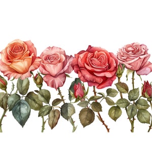 15 Rose Flower in a Row Clipart Bundle, High-quality JPG, Craft Art, 15 ...