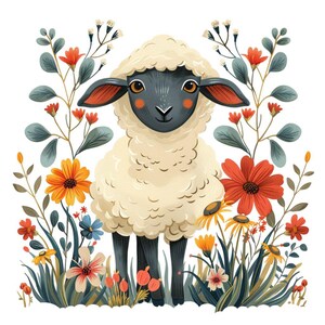 Sheep in Flowers Clipart Bundle, 15 High-quality JPG, Craft Art, Card ...