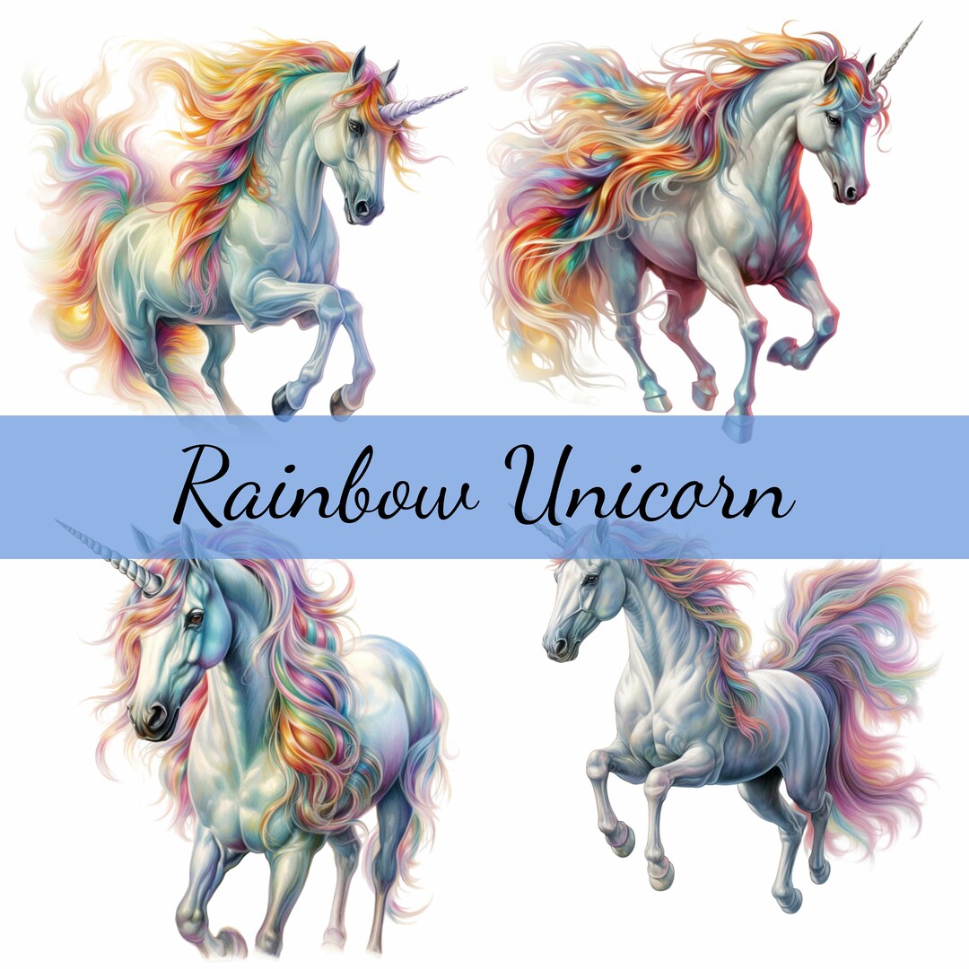 16 Rainbow Unicorn Clipart Bundle, High-quality JPG, Craft Art, Card ...