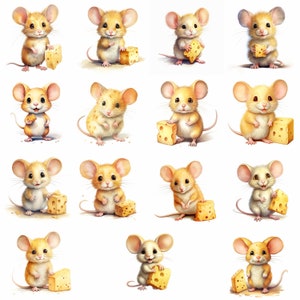 Cute Mouse With Cheese Clipart Bundle, High-quality JPG, Craft Art ...