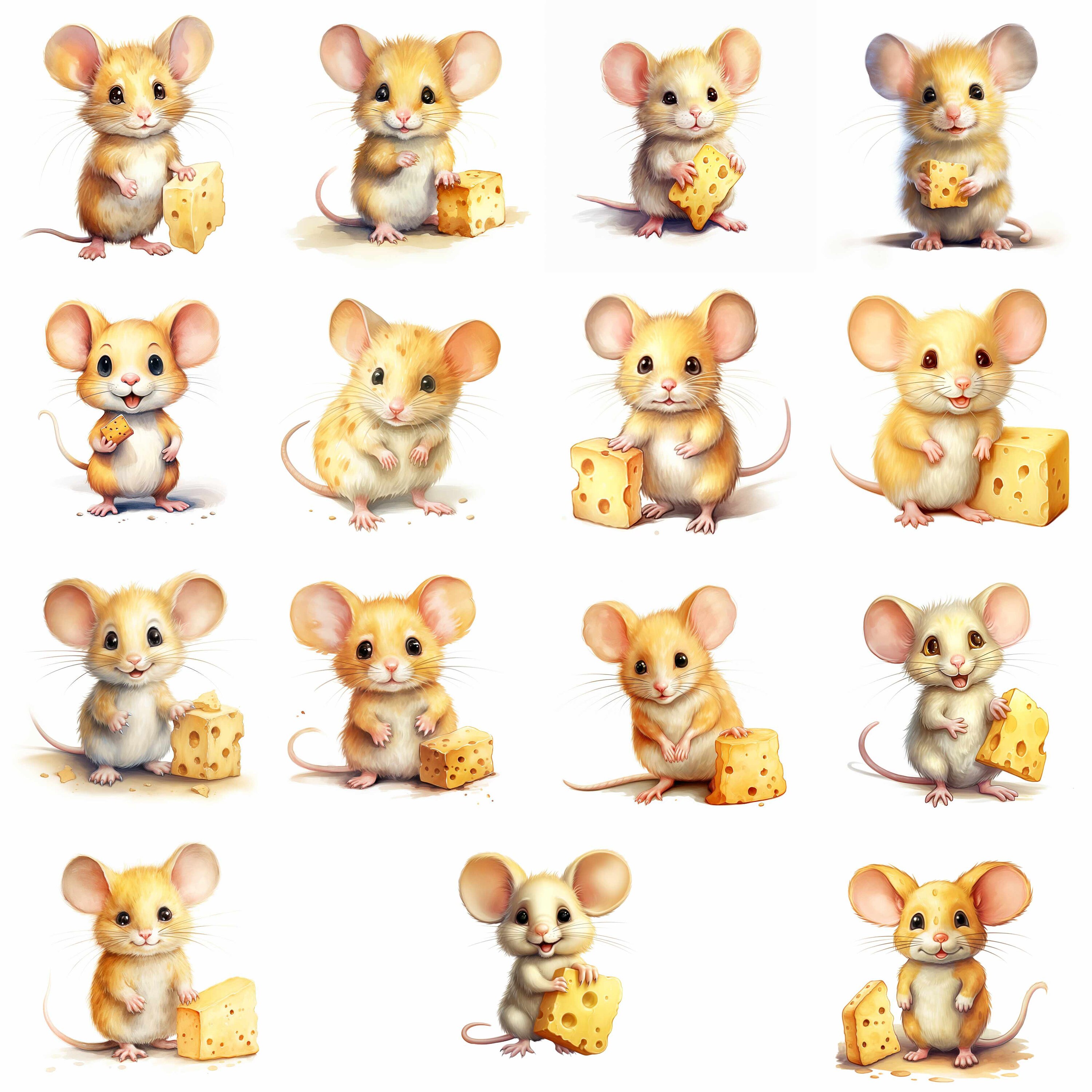 Cute Mouse With Cheese Clipart Bundle, High-quality JPG, Craft Art ...