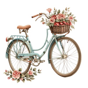 Vintage Bicycle With Flowers Clipart Bundle, 16 High-quality JPG, Craft ...