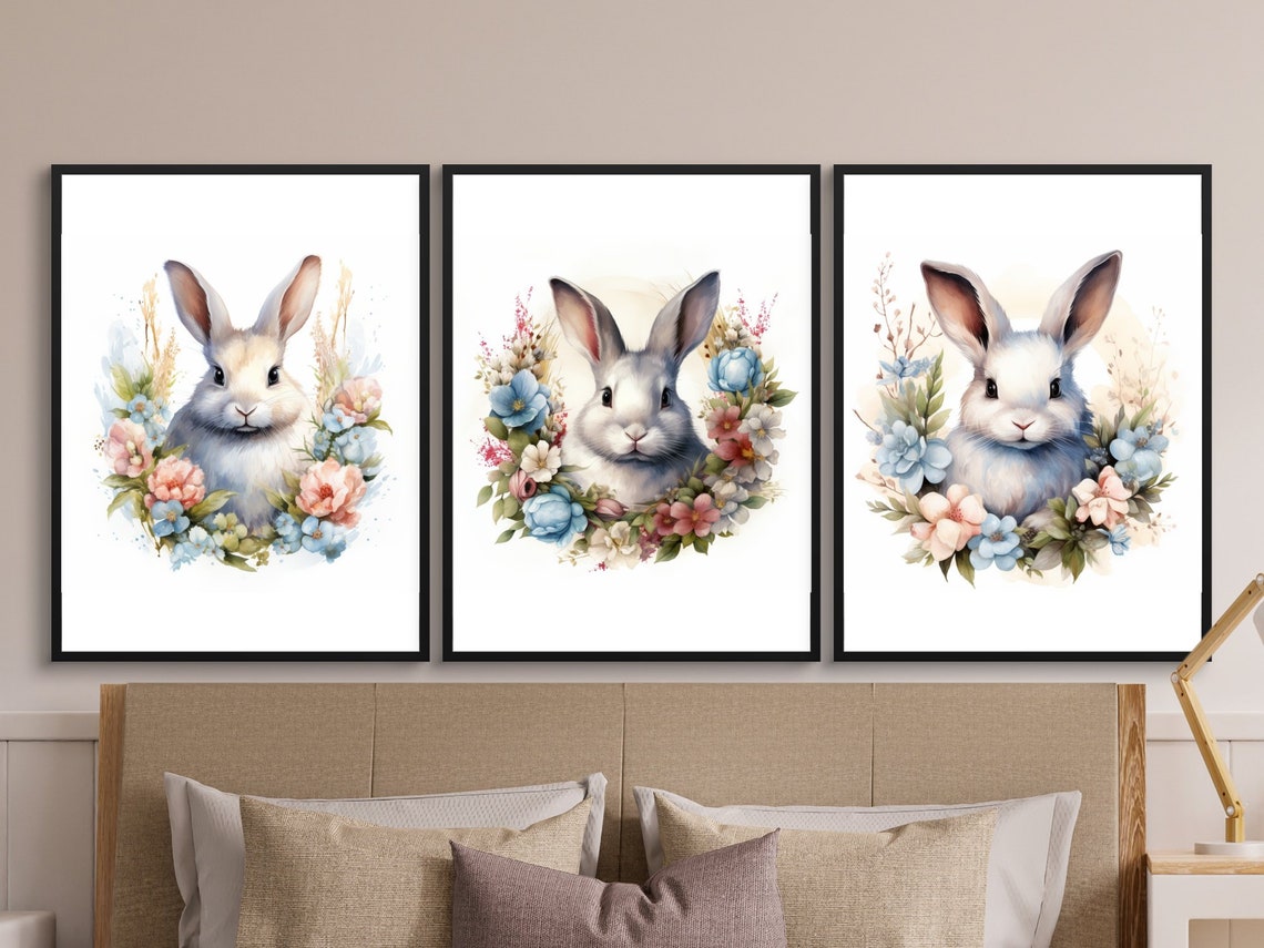 Easter Bunny Flower Wreath Clipart Bundle, High-quality JPG, Craft Art ...