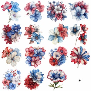 4th Red White Blue Flower Clipart Bundle, 15 High-quality JPG, Craft ...