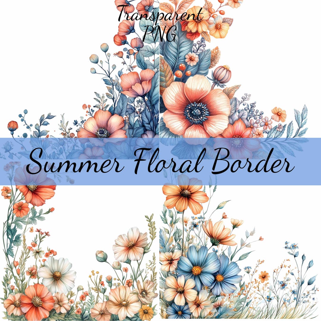 16 Summer Floral Leaves Border Frame Corner Clipart Bundle Transparent ...