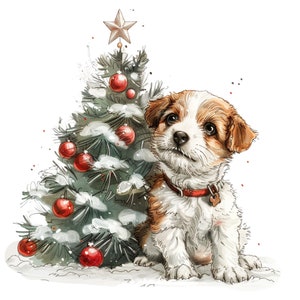 16 Dog and a Christmas Tree Clipart Bundle, 16 High-quality JPG, Craft ...