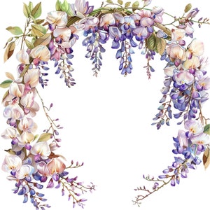 Wisteria Flower Frame Clipart Bundle, 14 High-quality JPG, Craft Art ...