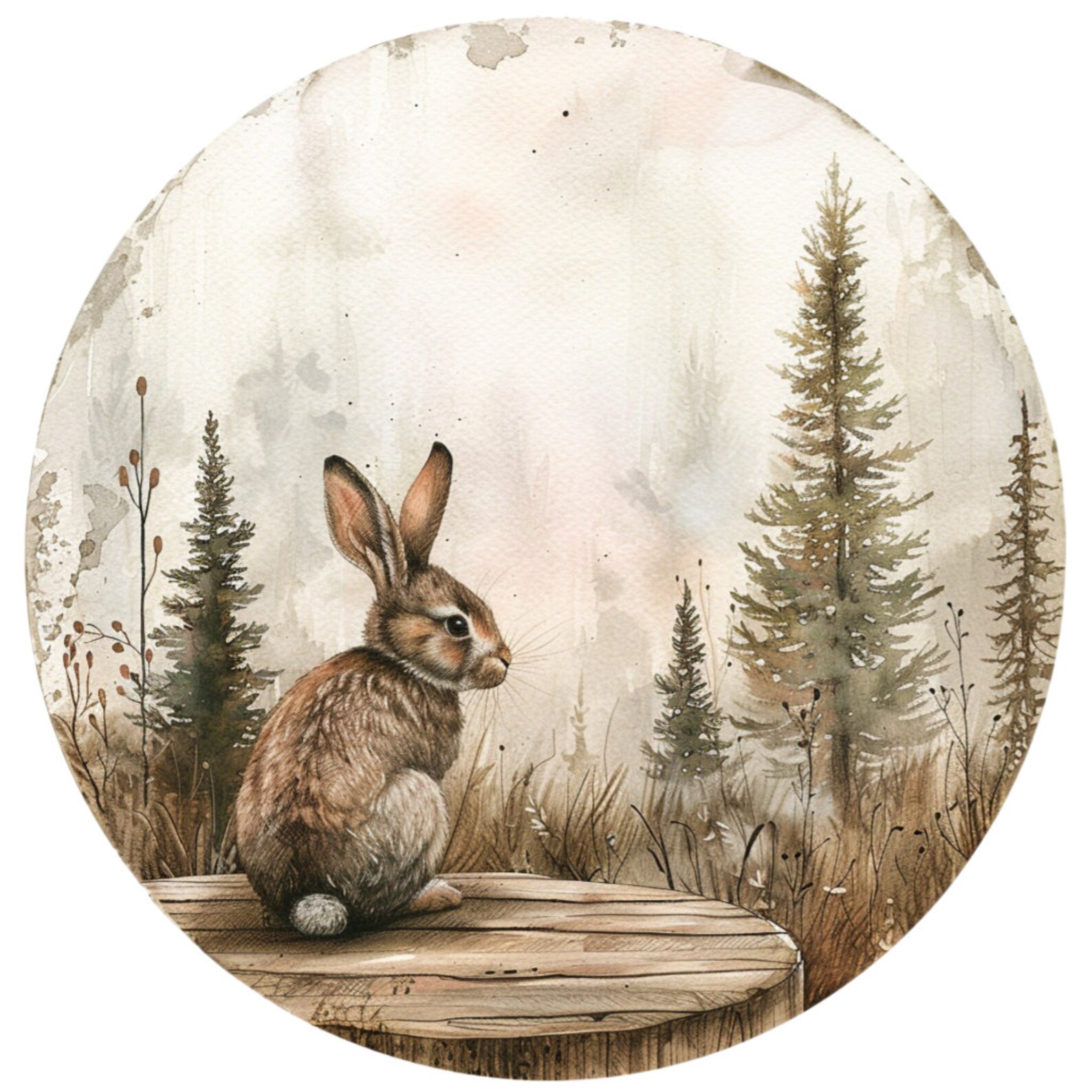 16 Round Hare Rabbit in Woods Bunny Clipart Bundle, 16 High-quality JPG ...