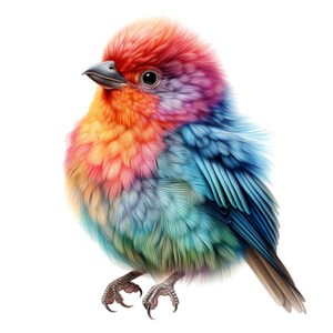 Puffy Fluffy Rainbow Birds Clipart Bundle, High-quality JPG, Craft Art ...