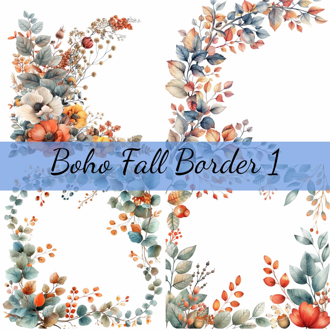 14 Boho Fall Frames and Borders 1 Clipart Bundle, 14 High-quality JPG ...