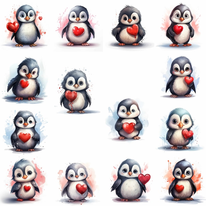 14 Valentine Penguin Clipart Bundle, High-quality JPG, Craft Art, Card ...