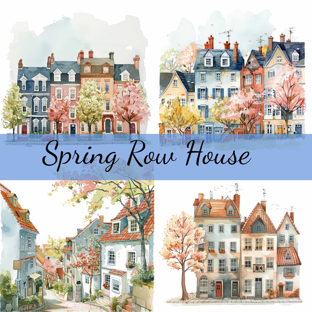 16 Spring Time Row House Clipart Bundle, 16 High-quality JPG, Craft Art ...