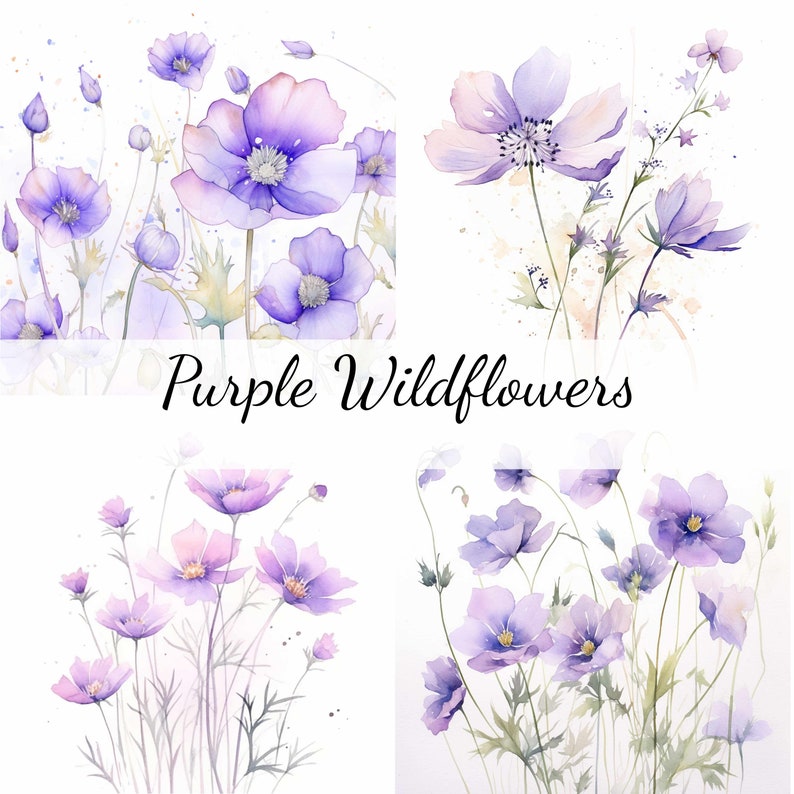 15 Purple Wildflowers Clipart Bundle, High-quality JPG, Craft Art, Card ...