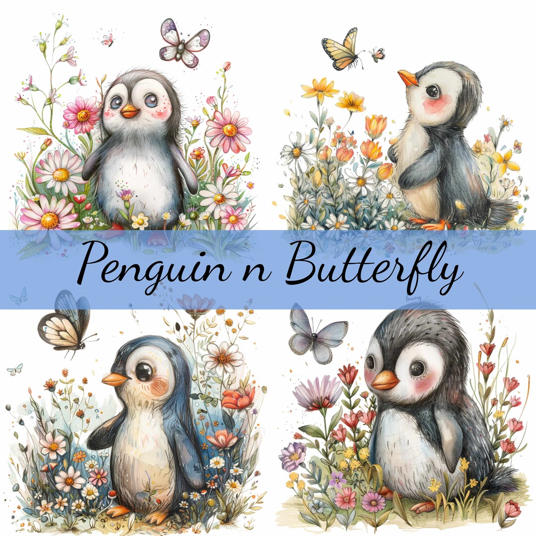 16 Cute Penguin With Butterfly Clipart Bundle, 16 High-quality JPG ...
