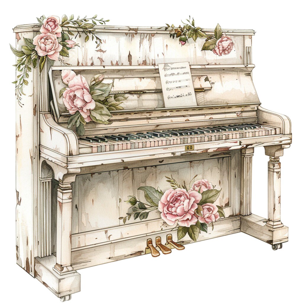 Floral Piano Flower Clipart Bundle, 16 High-quality JPG, Craft Art ...