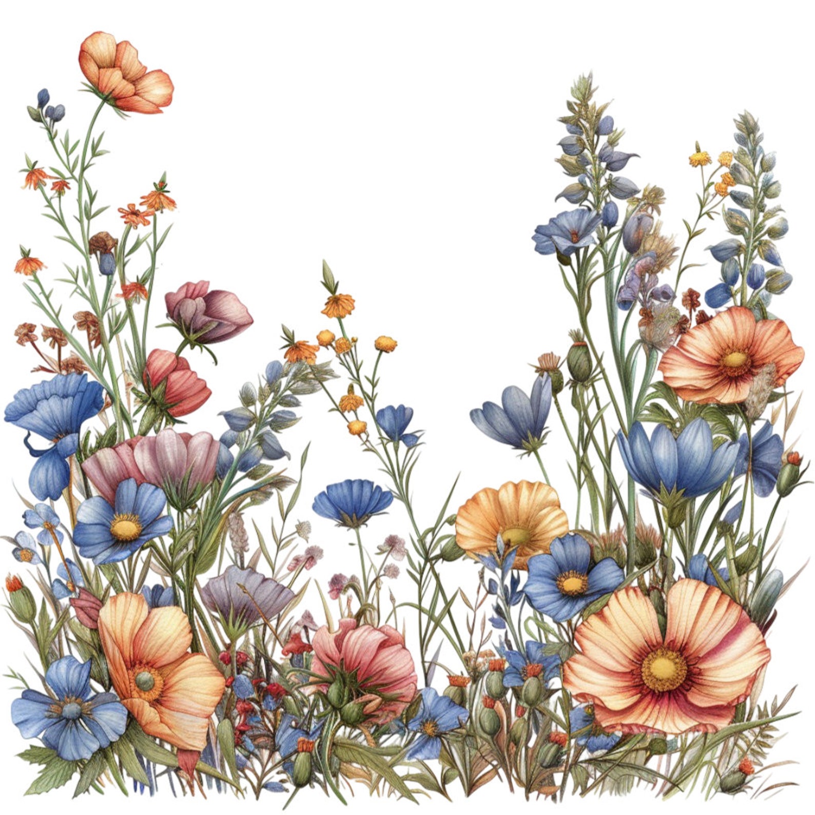 Wildflowers in a Row Border Clipart Bundle, 16 High-quality JPG, Craft ...