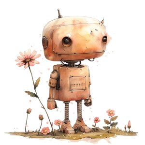 15 Cute Robot With Flower Clipart Bundle, 15 High-quality JPG, Craft ...