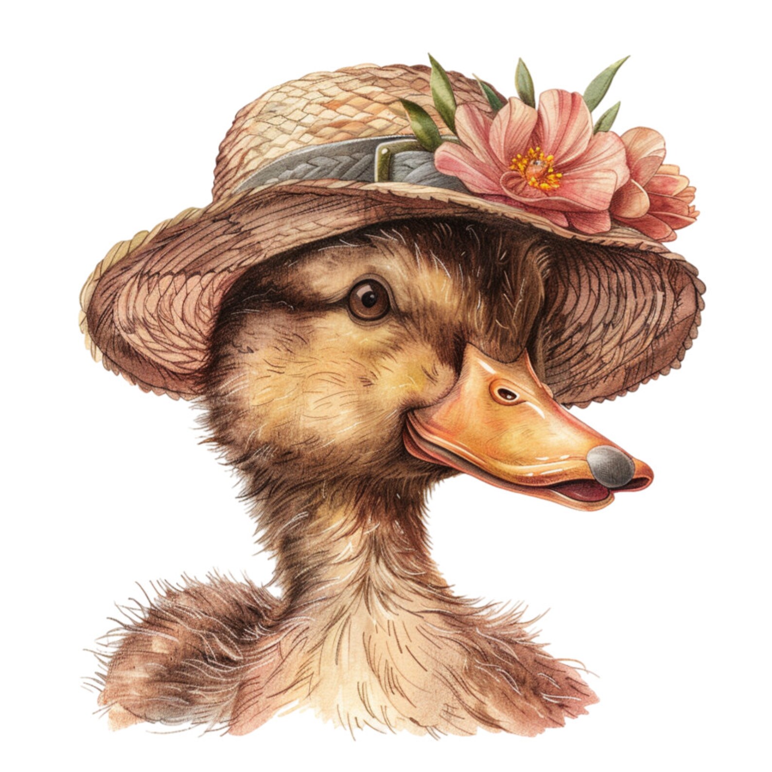 Duck With Straw Hat and Flowers Clipart Bundle, 16 High-quality JPG ...