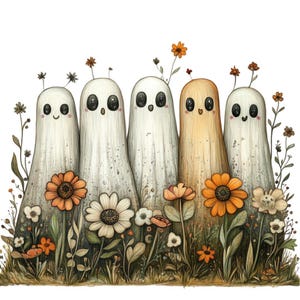 Folk Art Cute Ghost Flowers Clipart Bundle 12 Transparent PNG Download ...