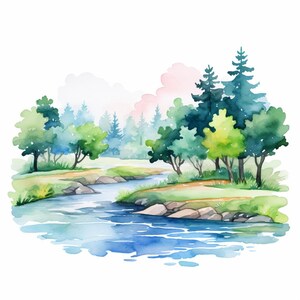 14 Water River Landscape Clipart Bundle, High-quality JPG, Nursery Art ...