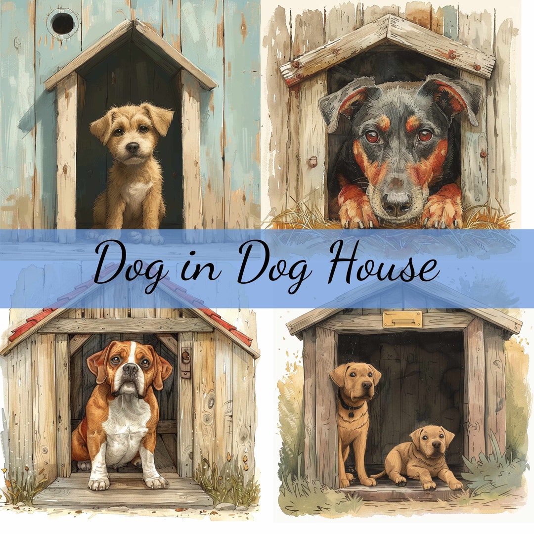 Cute Dog in A Dog House Clipart Bundle, 15 High-quality JPG, Craft Art ...