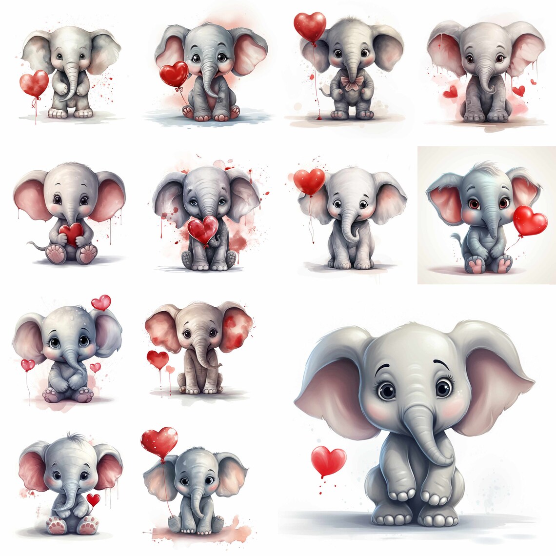 12 Valentine Elephant Clipart Bundle, High-quality JPG, Craft Art, Card ...