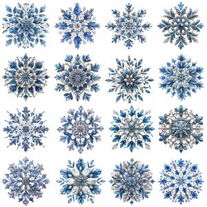 16 Blue and Silver Snowflakes Clipart Bundle, 16 High-quality JPG ...