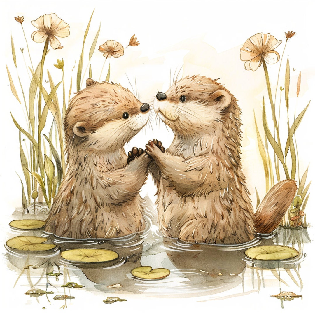 Playful Loving Otters Clipart Bundle, 16 High-quality JPG, Craft Art ...