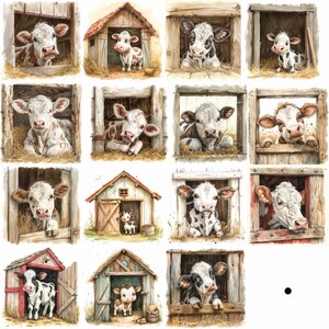 Cow in a Barn Clipart Bundle,15 High-quality JPG, Craft Art, Card ...