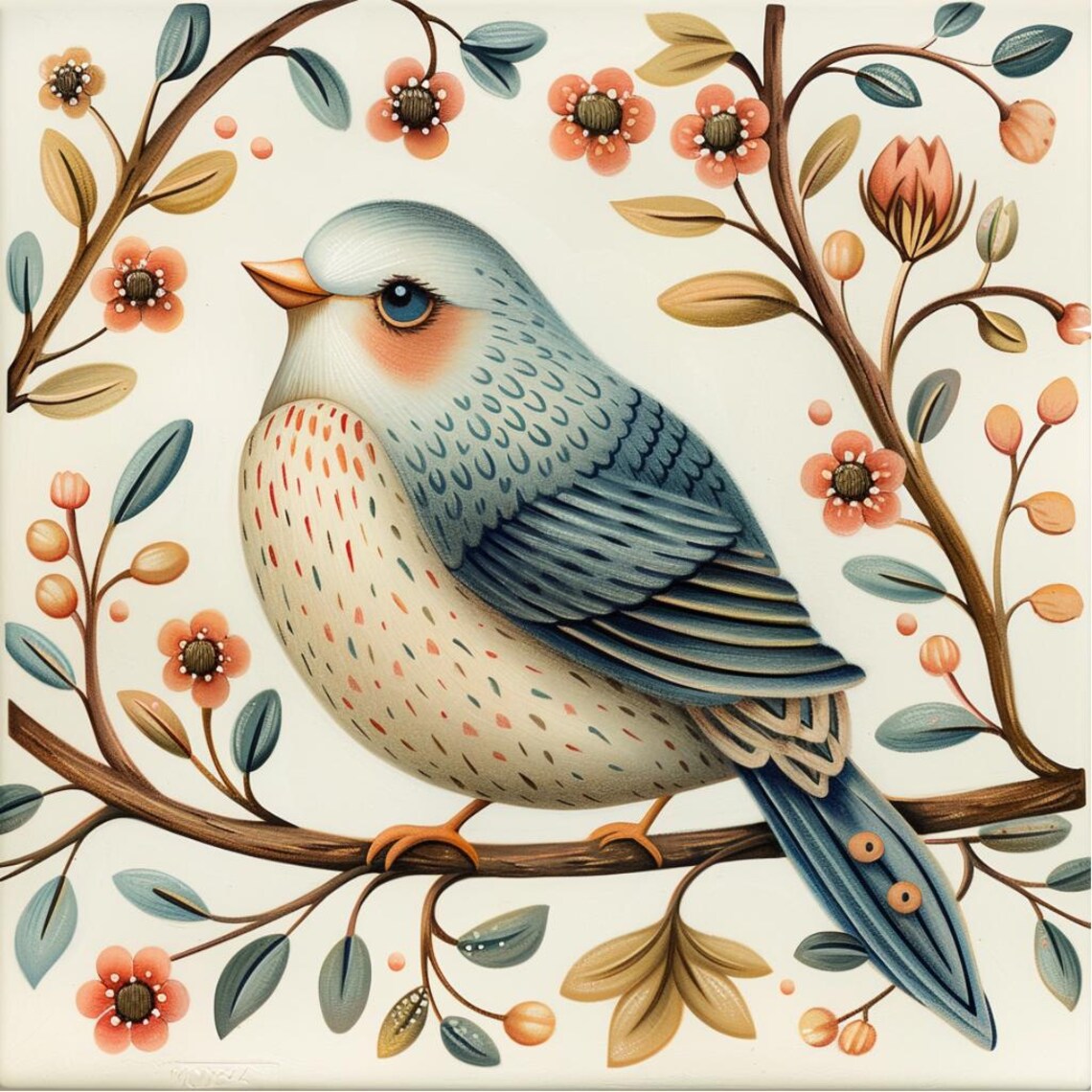 16 Folk Art Bird in a Tree Clipart Bundle, 16 High-quality JPG, Craft ...