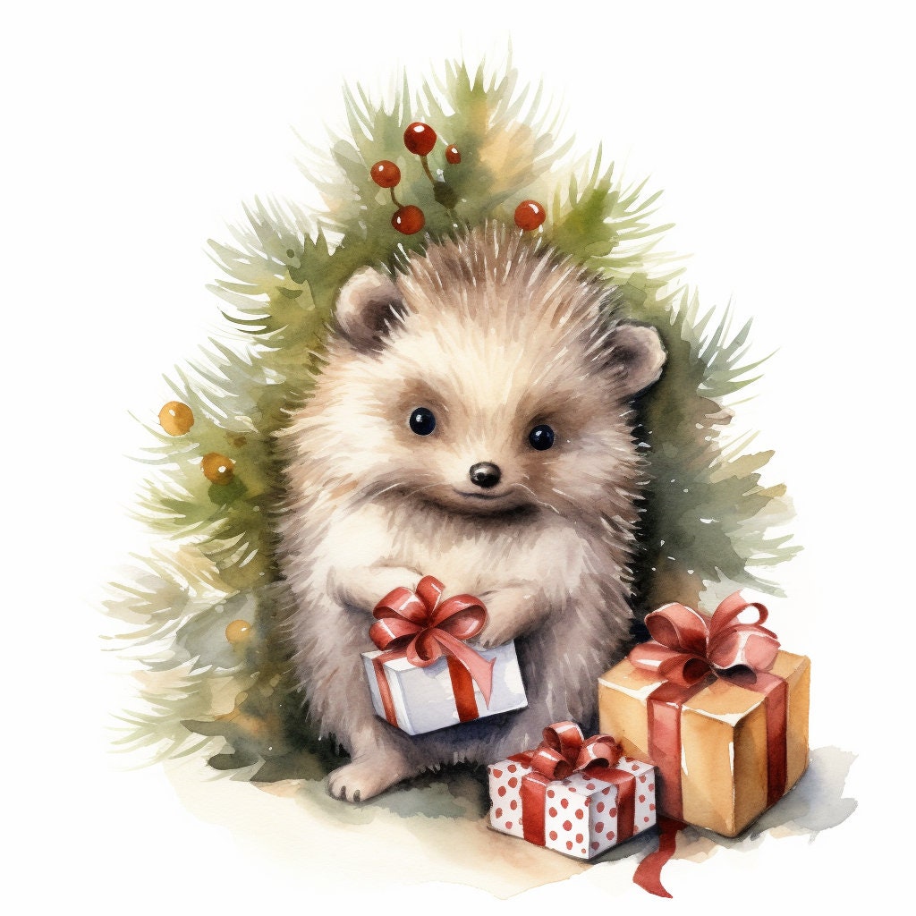 15 Hedgehog Christmas Tree Clipart Bundle, High-quality JPG, Nursery ...