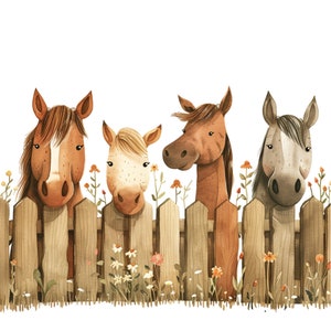 Cute Horses on a Farm Fence Clipart Bundle, 416 High-quality JPG, Craft ...