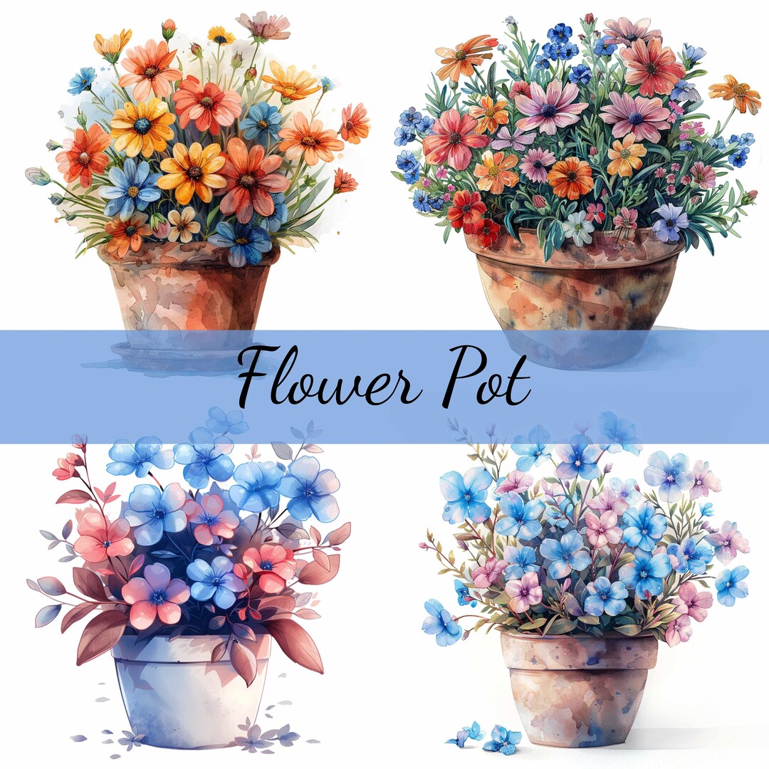 Flowers in a Pot Clipart Bundle, 16 High-quality JPG, Craft Art, Card ...