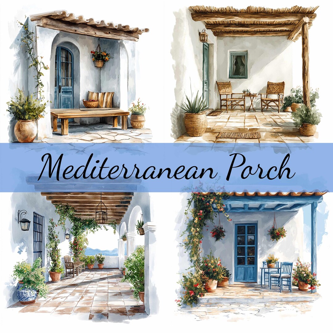 Mediterranean Porch Veranda Door Clipart Bundle, 16 High-quality JPG ...
