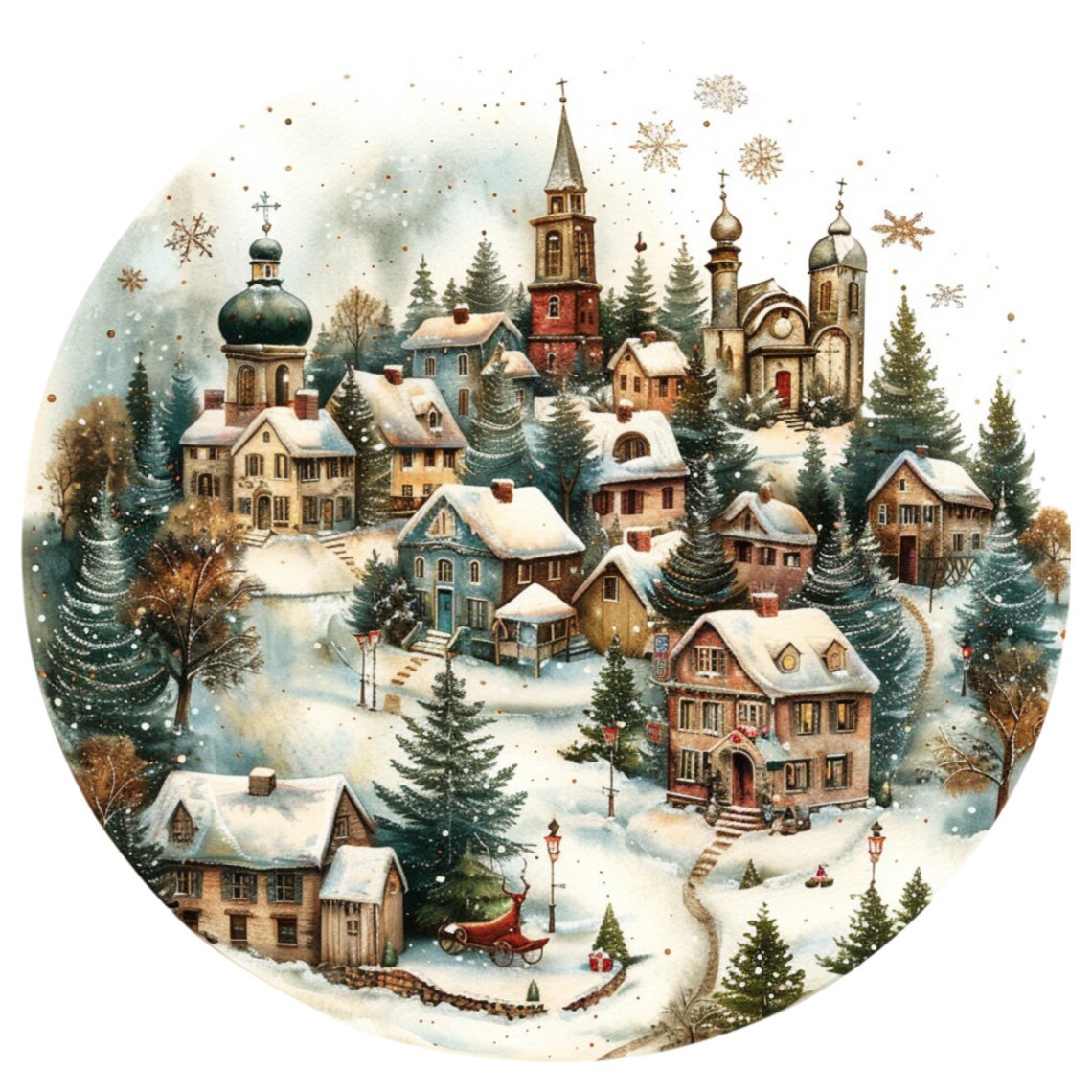 16 Christmas Village Clipart Bundle, 16 High-quality JPG, Craft Art ...