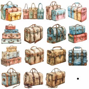 15 Vintage Travel Luggage Suitcase Clipart Bundle, 15 High-quality JPG ...