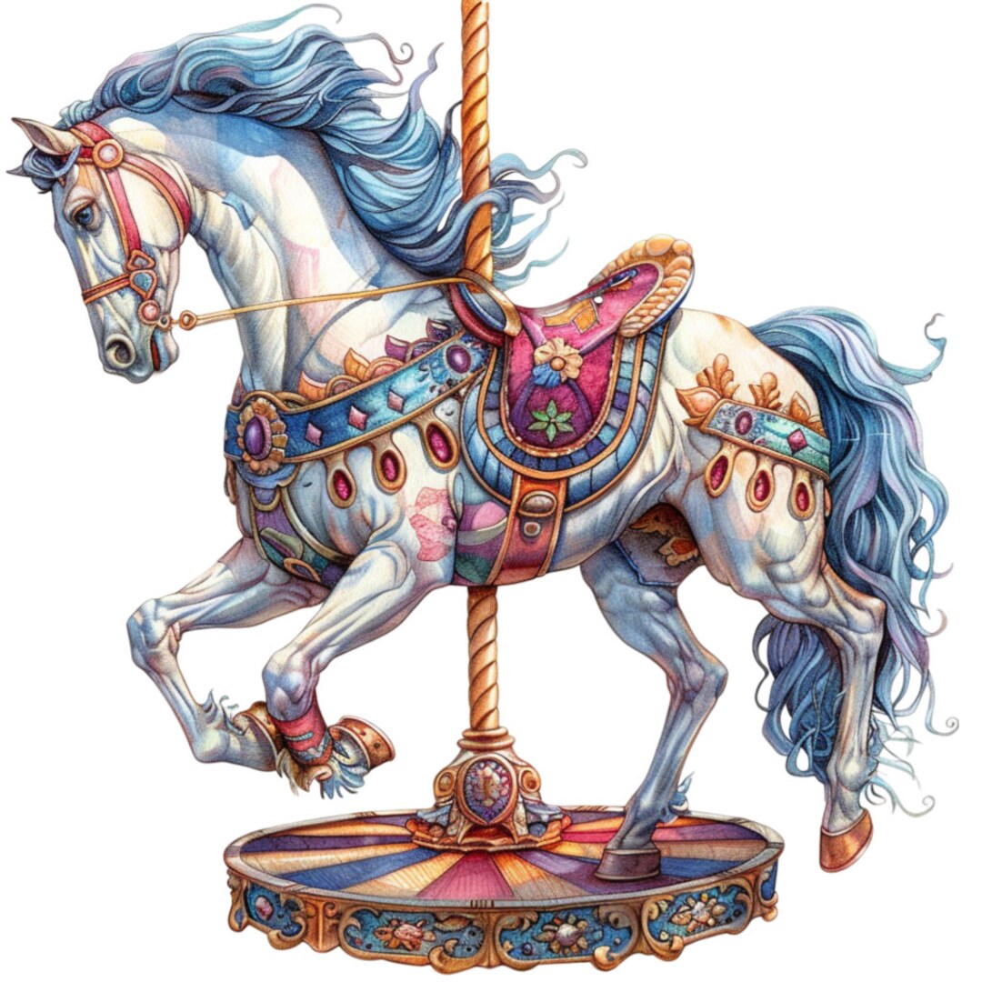 Carousel Horse Clipart Bundle, 14 High-quality JPG, Craft Art, Card ...