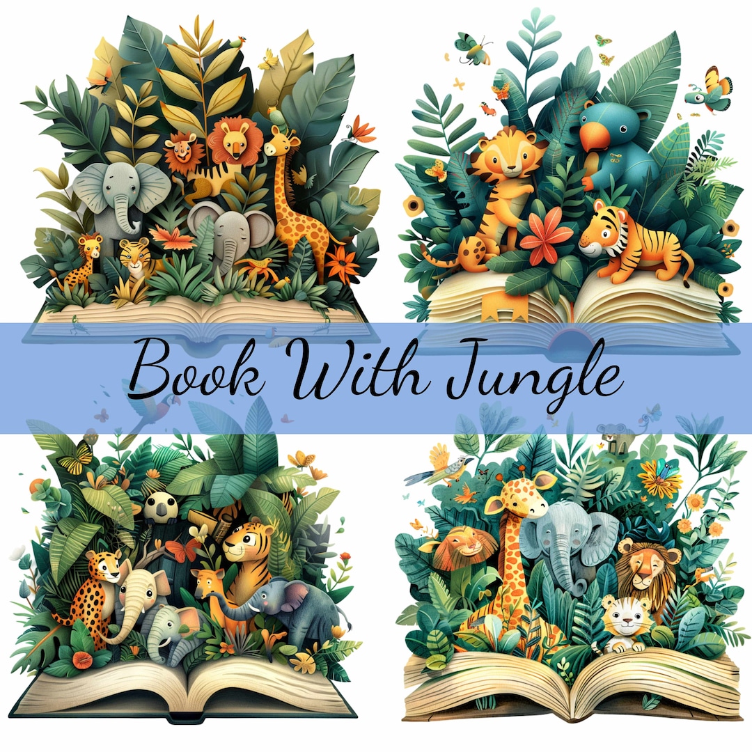 16 Open Book With Wild Animals Coming Out Clipart Bundle, High-quality ...