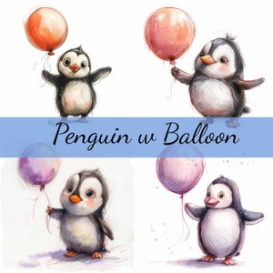 Cute Penguin With Balloon Clipart Bundle, 15 High-quality JPG, Craft ...