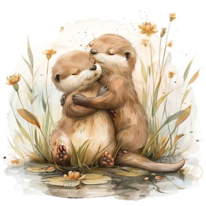 Playful Loving Otters Clipart Bundle, 16 High-quality JPG, Craft Art ...