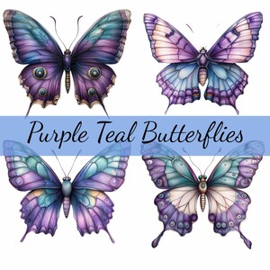 Purple Teal Butterfly Clipart Bundle, 16 High-quality JPG, Craft Art ...