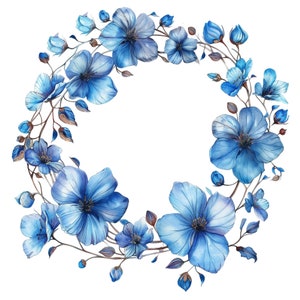 Wreath With Blue Flowers Clipart Bundle, 15 High-quality JPG, Craft Art ...