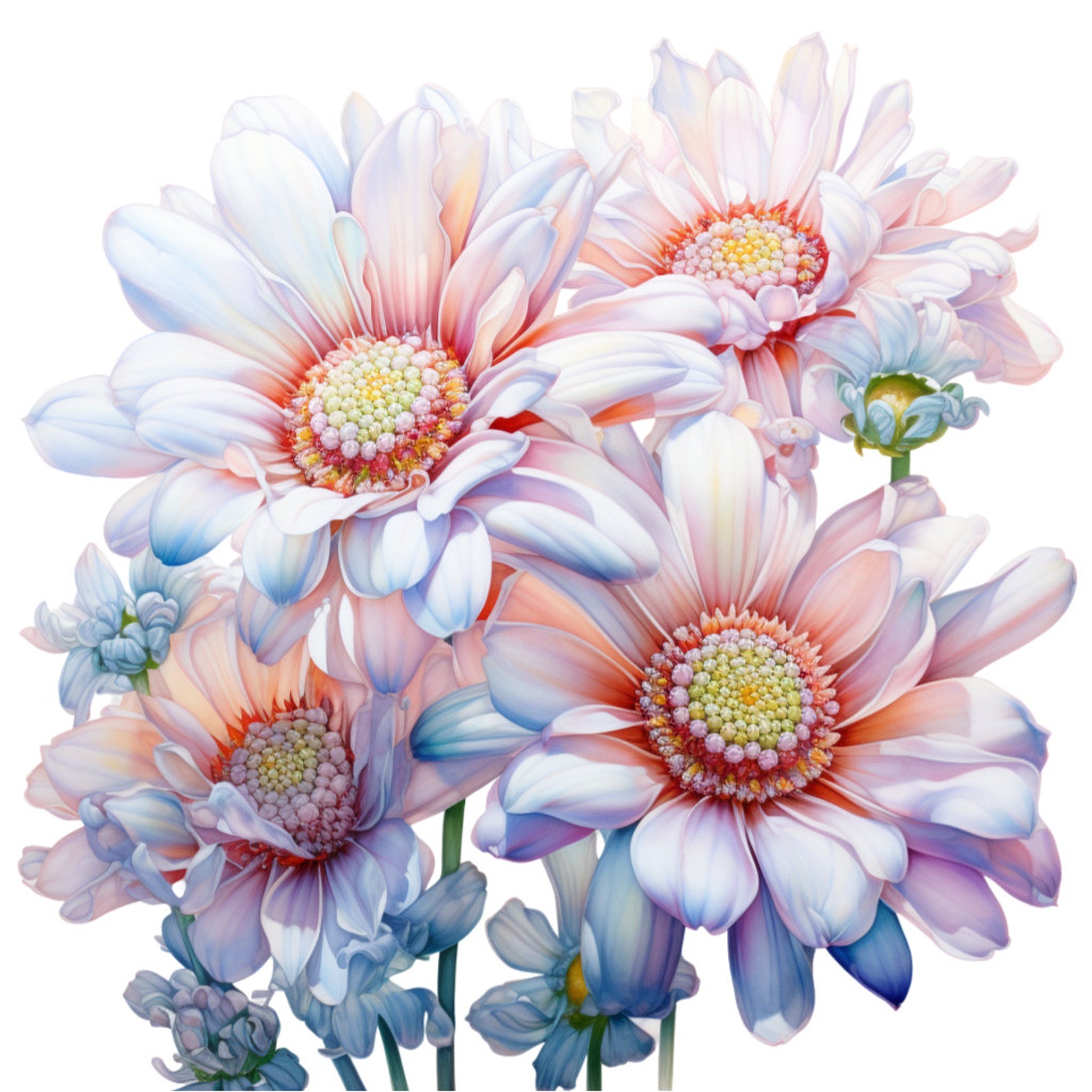 Pastel Daisy Bouquet Clipart Bundle, High-quality JPG, Craft Art, Card ...